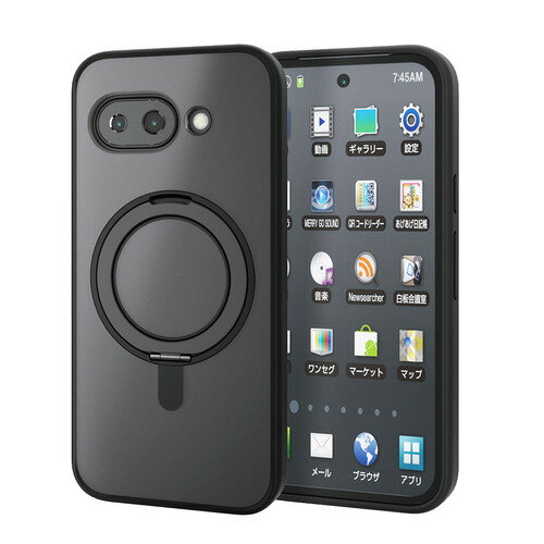 エレコム PM-P251MAGSTBK Google Pixel 9a ハイブリッド ケース カバー 衝撃吸収 磁気装着ワイヤレス充電対応 360度回転スタンド機能 マットブラック×ブラック ●磁力装着タイプのワイヤレス充電器に対応した“M...