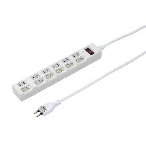 ヤザワコーポレーション Y02BKS671WH 電源タップ 6個口 個別スイッチ付 1m ホワイト●雷サージから接続機器を守る雷ガード機能付き●ブレーカー機能を兼ね備えた電源を一括でON/OFFできる、節電に便利なブレーカー内蔵集中スイッチ...