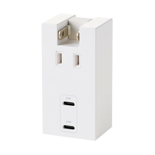 エレコム T-U06-1C2WH 電源タップ USB 直挿し PD 20W 雷ガード ほこり防止シャッター 絶縁キャップ PSE適合 ホワイト ●ACアダプター不要。スマートフォンやタブレットなどの充電を、これ1台で。1つのAC差込口、2つ...