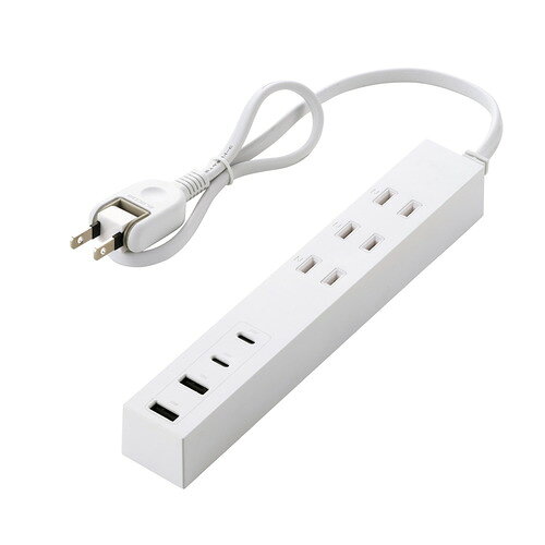 エレコム T-U08-3A2C205WH 電源タップ 0.5m(コンセント 3口 Type-C×2 USB-A×2) PD 20W 雷ガード ほこり防止シャッター 絶縁キャップ PSE適合 ホワイト ●ACアダプターなしで複数台のデバイスを...