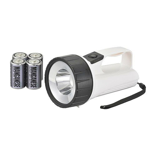 オーム電機 E-5 LED強力ライト 防滴タイプ 60ルーメン 単1形乾電池×4 IPX4 ホワイト 発売日：2022年8月末●単1形乾電池4本付属（テスト用電池付属）●LEDで明るくて長持ち連続点灯200時間（アルカリ乾電池使用時）●屋外...