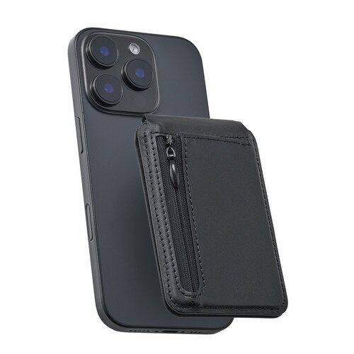エレコム AMS-MAGCWSBK MagSafe カードウォレット スタンド iPhone用 磁気防止シート付 2枚収納+小銭ポケットブラック 発売日：2025年10月18日●iPhoneに便利をプラス!MagSafeで簡単に着脱できる、...