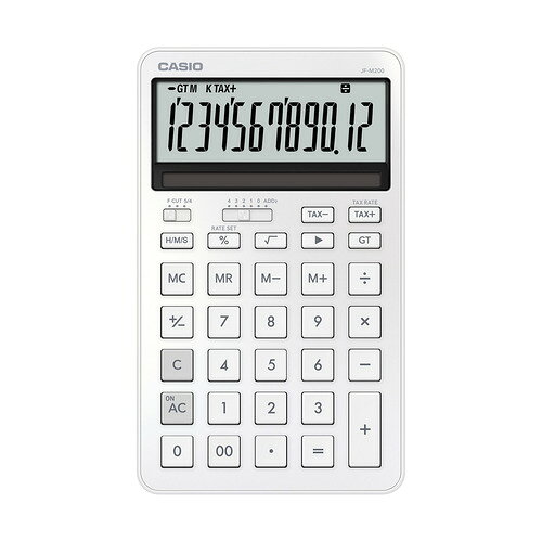 カシオ計算機 JF-M200-WE-N デザイン電卓 ジャスト型スタイリッシュ 12桁表示 税計算機能あり ホワイト発売日：2025年12月11日●シンプル＆スリムで端正な装いに：直線的なラインで構成されたフォルムが知性を感じる引き締まった...