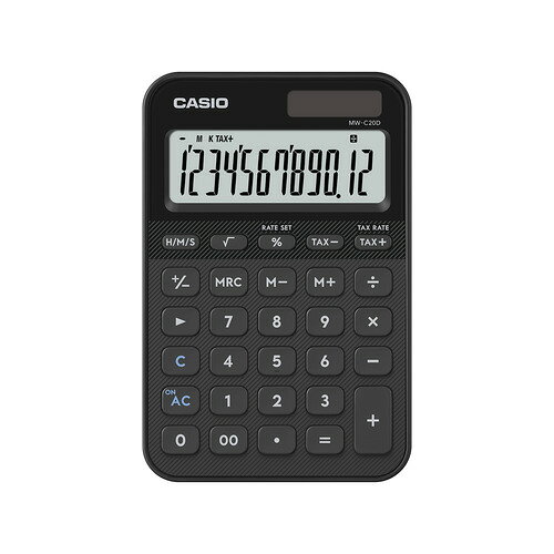 カシオ計算機 MW-C20D-BK-N デザイン電卓 ミニジャスト型カラフル 12桁表示 税計算機能あり ブラック発売日：2025年12月11日●ラウンドフォルムで親しみやすく：角に丸みを持たせた優しいシルエット。カラーを引き立てて、デスク...