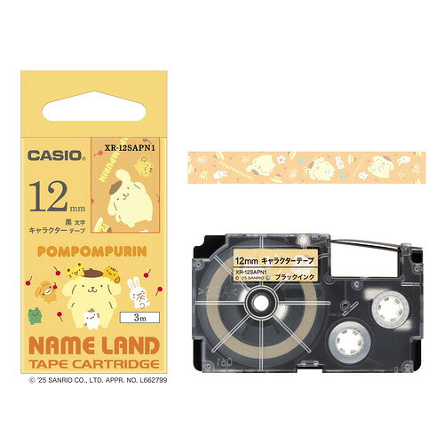 カシオ計算機 XR-12SAPN1 NAME LAND用サンリオキャラクターテープ ポムポムプリン テープ幅12mm テープ長さ3.0m巻 発売日：2025年12月4日●ネームランド用サンリオキャラクターテープポムポムプリン&nbsp;【仕...