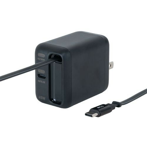 ナカバヤシ JYU-ACR0145BK AC充電器 PD45W 巻取Type-Cケーブル内蔵 ブラック発売日：2025年12月中旬●シュッと収納、ピタッと固定！巻き取り式Type-Cケーブル内蔵　PD45W●収納式Type-Cケーブル内蔵巻...
