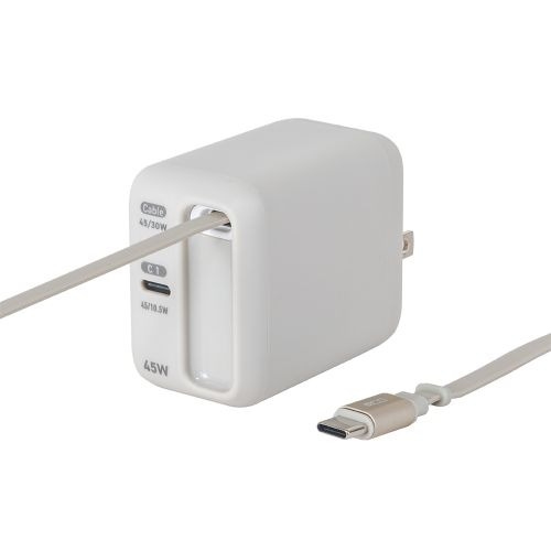 ナカバヤシ JYU-ACR0145GY AC充電器 PD45W 巻取Type-Cケーブル内蔵 グレージュ発売日：2025年12月中旬●シュッと収納、ピタッと固定！巻き取り式Type-Cケーブル内蔵　PD45W●収納式Type-Cケーブル内蔵...