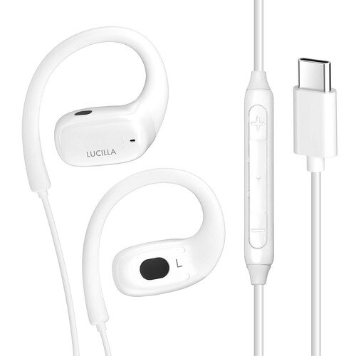 LUCILLA HPTCOP001WH オープンイヤー型Type-Cイヤホン DAC搭載 リモコン付 ホワイト●有線だから音の遅延無し！DAC搭載 オープンイヤー型Type-Cイヤホン●直接繋げばすぐに使えるType-Cコネクタ搭載端末に接...