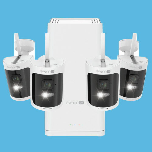 SWANN SWNVW-AS4K128SD4CAM-JP WIFI防犯カメラ AllSecure4K カメラ4台セット 配線工事不要 IP66警報&ライト搭載 ホワイト発売日：2026年1月7日●レコーダー1つで最大8台ものWiFiカメラの...