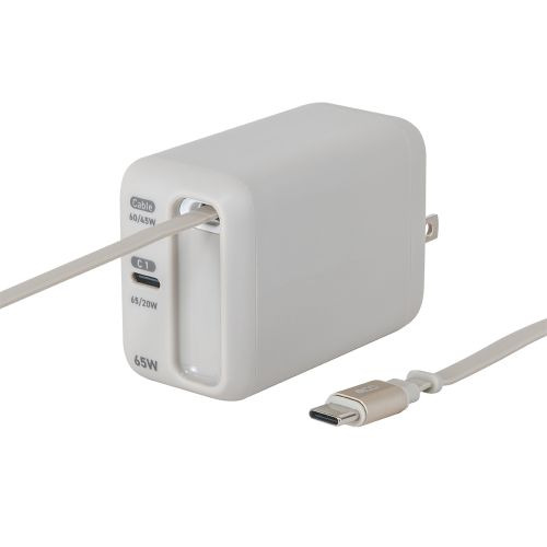 ナカバヤシ JYU-ACR0165GY Type-C巻取りケーブル付 充電器 USB PD65W対応 Type-Cポートx1搭載 グレージュ発売日：2025年12月中旬●シュッと収納、ピタッと固定！巻き取り式Type-Cケーブル内蔵　PD6...