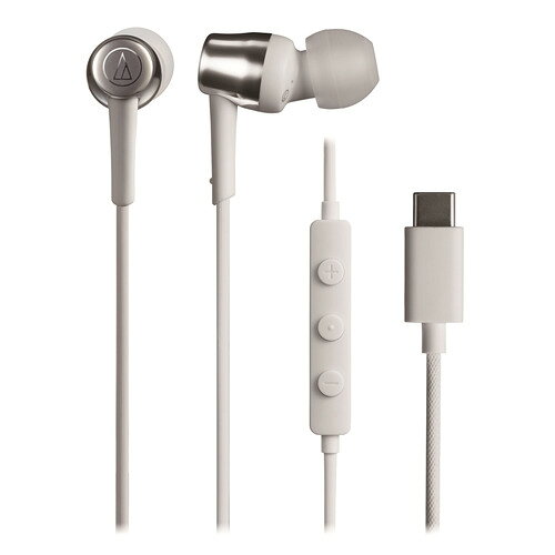 オーディオテクニカ ATH-CKD30C WH USB Type-C用イヤホン ダイナミック型 10mmドライバー搭載 高音質DAC内蔵 マイク付きリモコン ホワイト発売日：2026年6月26日●絡みにくいウェーブコードと手触りの良い布巻き...