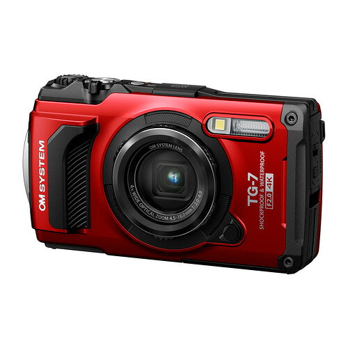 OMデジタルソリューションズ TG-7 RED コンパクトデジカメ OM SYSTEM 発売日：2023年10月13日●防水・防塵、耐衝撃、耐荷重、耐低温、耐結露性を備えた“いつでも撮れる” 高いタフ性能ボディー各部にシーリングを施し、電池...