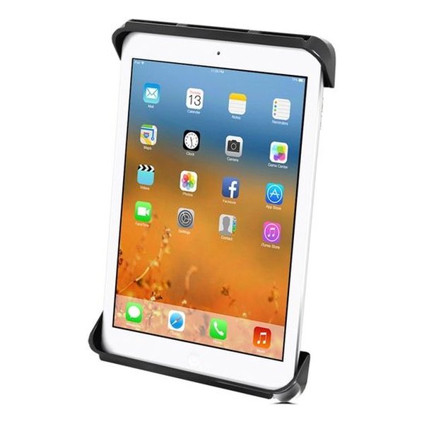 スプリングの力で可動する上下のカップでタブレットを挟み込んで保持する汎用タブレットホルダー。本体は高強度複合材製で、カップ部分には充電ケーブルやイヤホンジャックへのアクセスを可能にするスリットが設けられています。Tab-Tite(タブタイト...