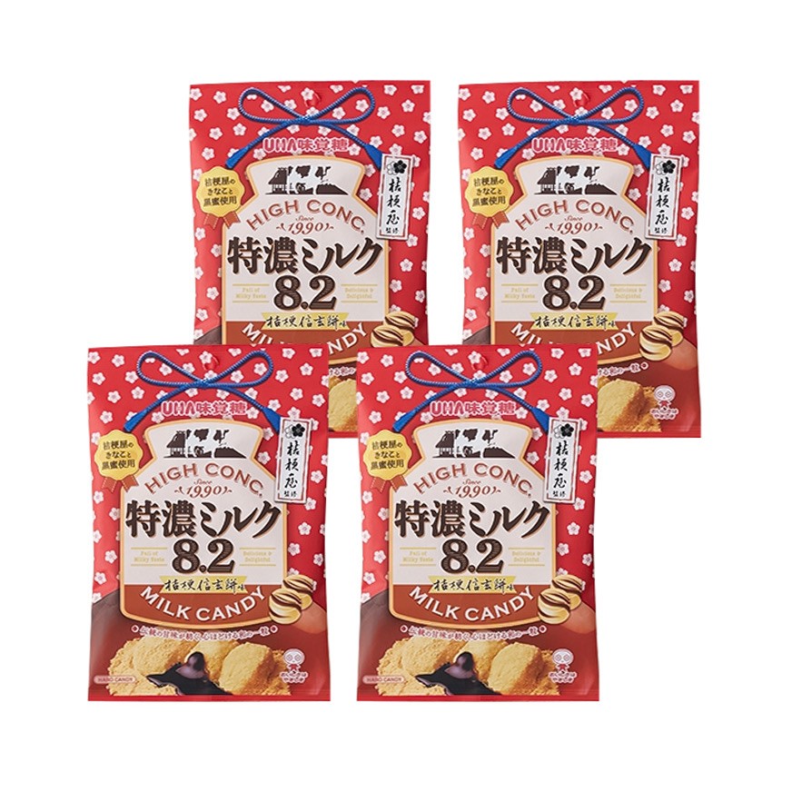 4袋セット　UHA味覚糖　特濃ミルク8.2　桔梗信玄餅味　1袋(60g)　■　商品説明・UHA味覚糖のミルクキャンディ「特濃ミルク8.2」と桔梗屋信玄餅がコラボしたキャンディです。 ・桔梗屋のきな粉と黒蜜を使用しています。 ・1袋60g（個...