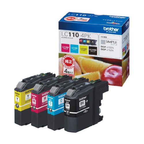 4色パック/-/LC110-4PK・Color:4色パック・パッケージ個数:1・対応機種:DCP-J152N、DCP-J137N、DCP-J132N・型番:LC110-4PK・液滴でシャープな文字、粒状感の少ない、なめらかな写真画質を実現す...