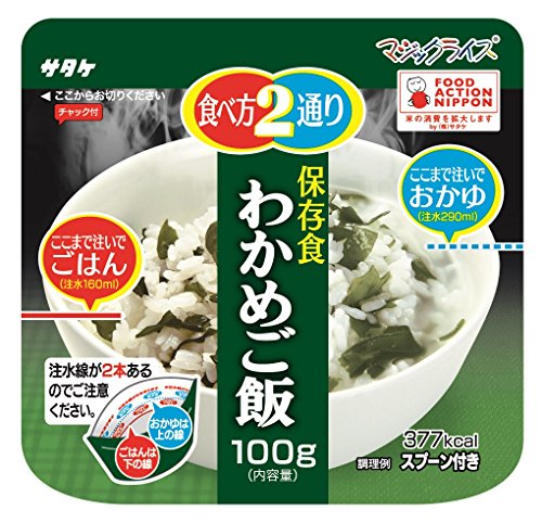 -/100グラム (x 4)/-・パッケージ個数:4・うるち米(国産)、調味顆粒(食塩、酵母エキス)、わかめ/調味料(アミノ酸等)、酸味料・商品サイズ(高さx奥行x幅):155mm×160mm×360mm・エネルギー355kcal たんぱく...