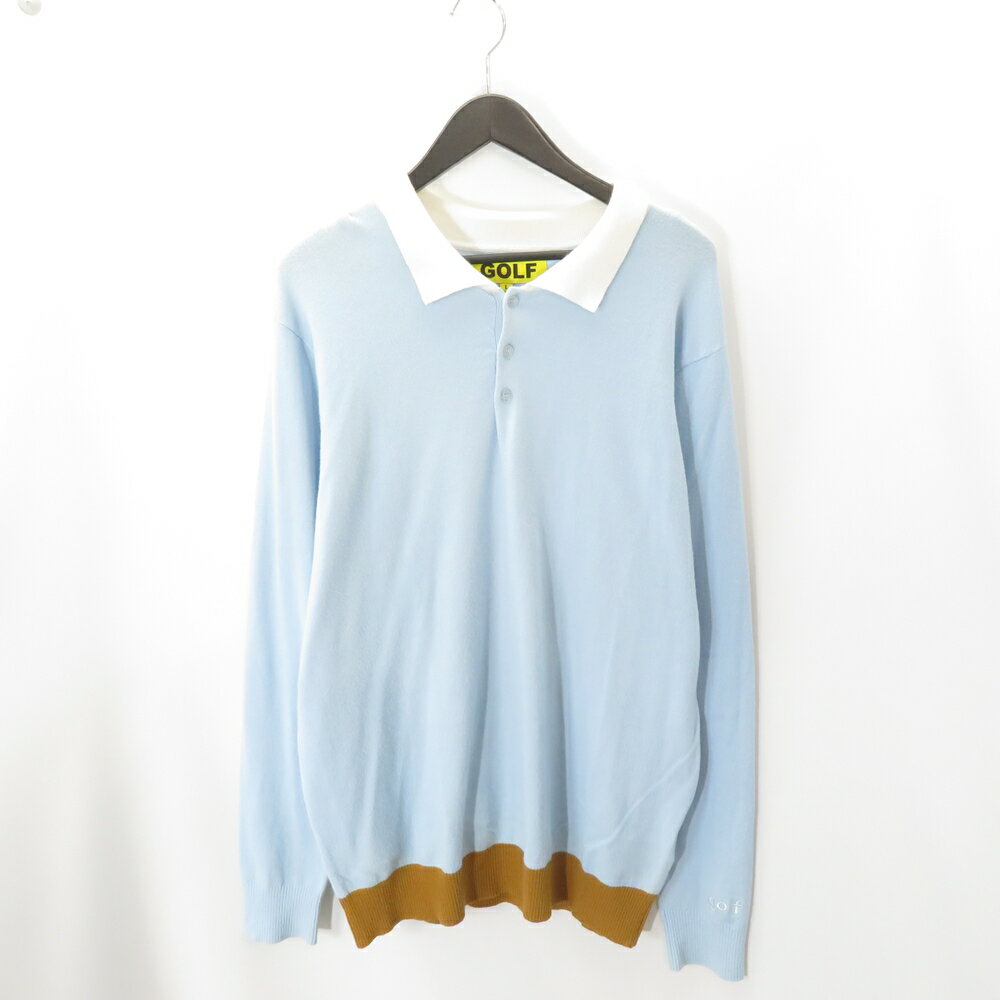 商品詳細袖 ロゴ 刺繍 ニット ポロシャツになります。■ブランド：GOLF WANG■品番：無し■カラー：BLUE■状態：袖、襟裏、バック上部にシミがあります。■付属品：無し■サイズ(約cm)：メジャー採寸の為、若干の誤差が生じる場合がござ...