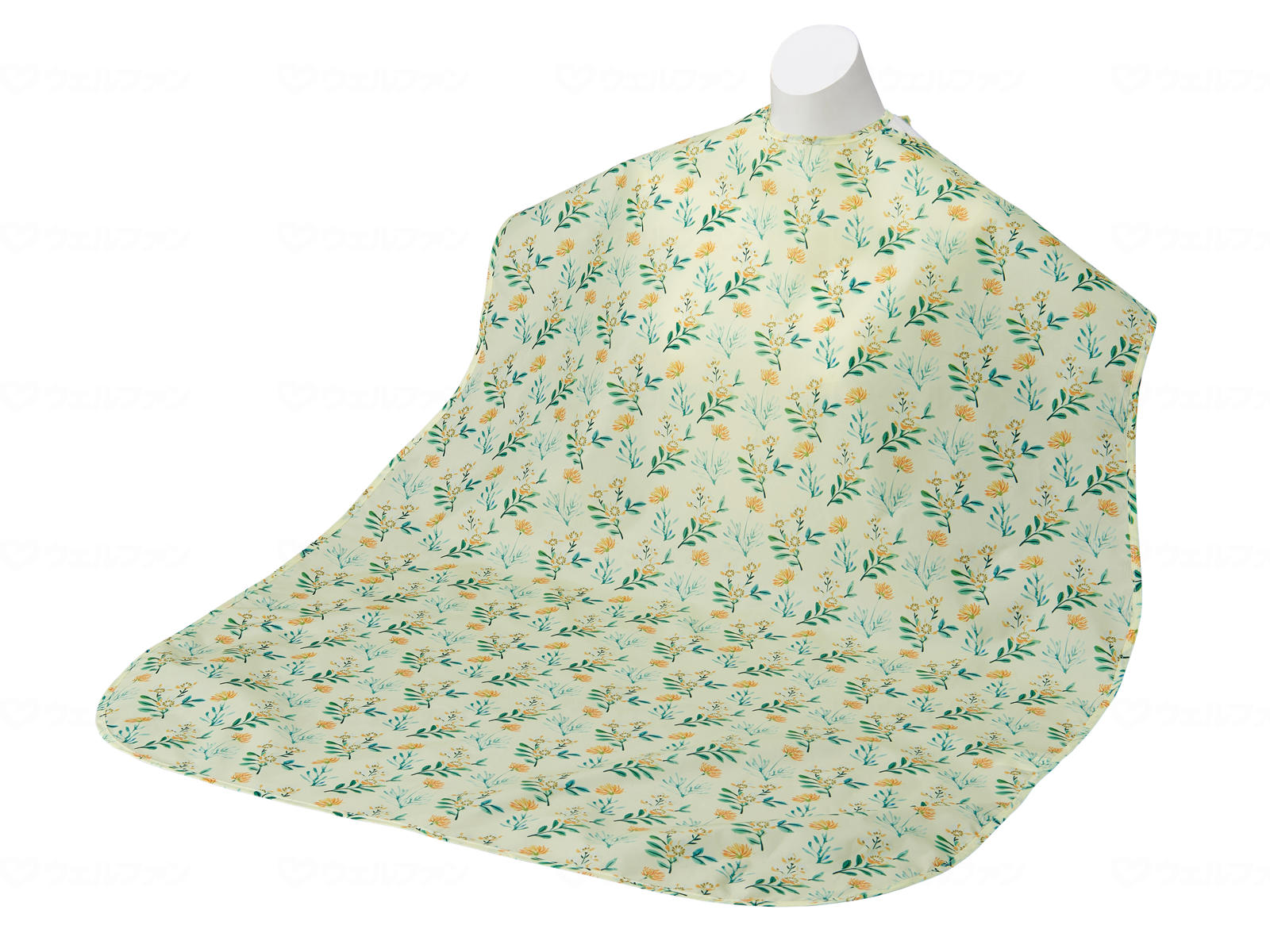 安心感のあるロングサイズ 快適で楽しいお食事を お手入れ簡単だから、いつも清潔 肌への刺激が少ない安心面ファスナー使用。 素材：ポリエステル100％(裏面：アクリルコーティング) サイズ：幅75×長さ110 首回り：35〜44 乾燥機60℃まで