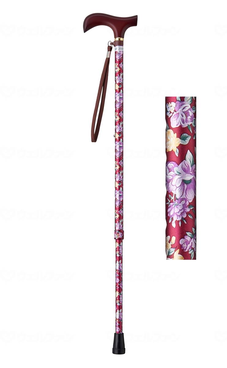 重量：280g 材質：握り＝木製、支柱＝アルミ サイズ：グリップ幅12.3cm、グリップ高さ64〜90cm（2cmピッチ）、パイプ径（手元19mm／杖先16mm） 特徴 伸縮型・スリムタイプ 「あなたのお出かけを、やさしくおしゃれに支えます」