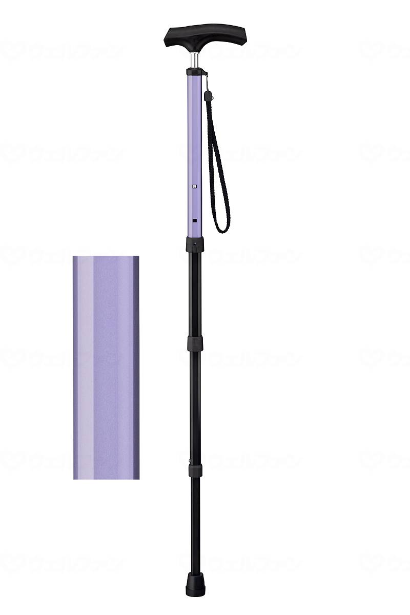 商品の仕様 ●サイズ／長さ75〜91cm（4段階）、グリップ長さ：12.5cm、折りたたみ時：41cm、ゴムチップ底径：3cm ●パイプ径／2.2cm、2.0cm、1.7cm、1.4cm ●重さ／305g ●材質／本体：アルミ、グリップ芯材...