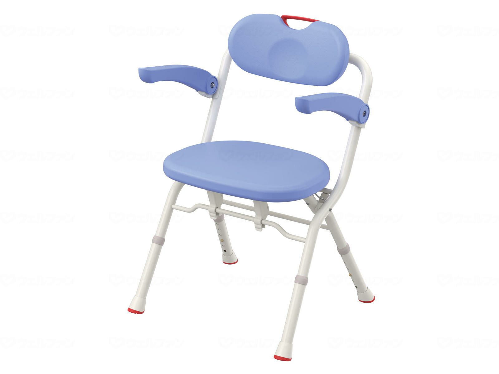 商品の仕様 ●サイズ／幅49×奥行43〜51×高さ68〜78cm、折りたたみ時：奥行15×高さ84〜95cm、座面：幅42×奥行31cm、座面高：36〜46cm（6段階／2cm）、ひじ掛け内寸：42cm ●重さ／3.7kg ●材質／ポリプロ...