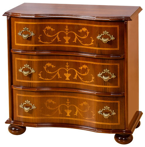 イタリアの伝統的なクラシックスタイルの3段チェストです。優しい丸脚のフォルムに象嵌をあしらった人気商品です。 商品名TS-049/SPA-BR　イタリア製3段チェスト 生産国イタリア サイズW58xD31xH55cm 素材天然木ブナ材 カラ...