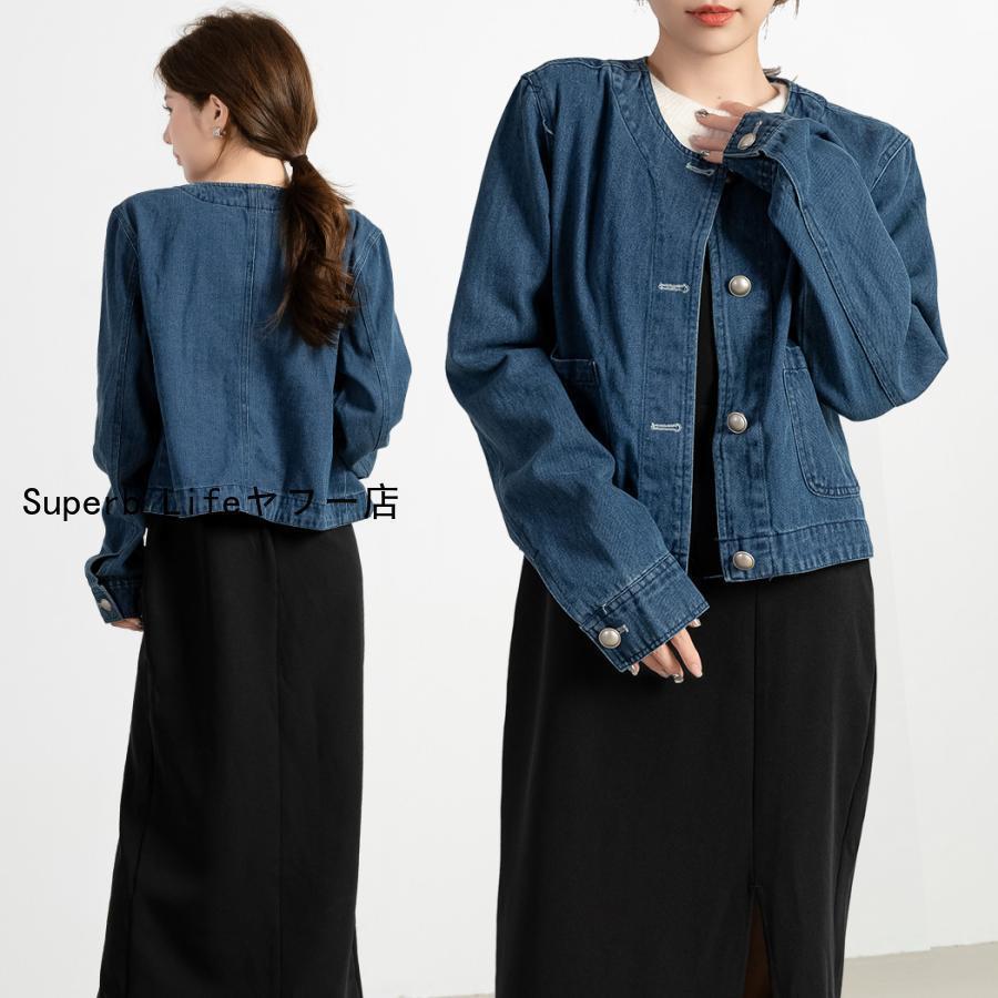 デニム レディース 春 秋冬 長袖 アウター Gジャン ジージャン おしゃれ かわいい ショート丈 ■セット内容?1点? ■商品紹介「幅広いスタイルで活躍」NO COLLAR DENIM JACKET羽織るだけでこなれた印象にノーカラーデニ...