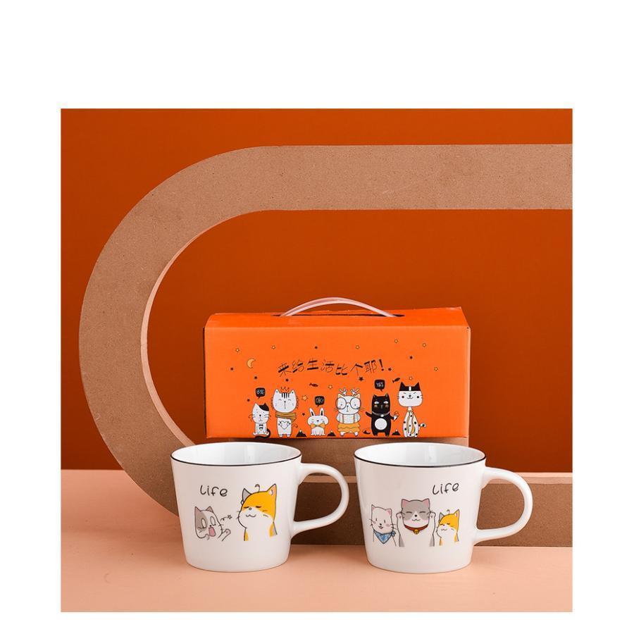 マグカップ コップ セット ペア 結婚祝い 引越し祝い プレゼント ギフト カップ コーヒーカップ ティーカップ ロゴ 猫 キャット キュート 可愛い お祝い ペアカップ ホワイト ブルー ピンク ブラック シック 上質 オシャレ モダン ...