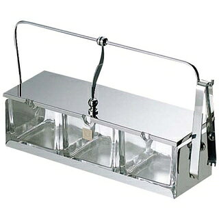 商品の仕様●外寸(mm)：215×73×H138 中子：70×70×H62 ●材質：ガラス ステンレス ■● 3ヶ仕切● ■付属品：トング、、※商品画像はイメージです。複数掲載写真も、商品は単品販売です。予めご了承下さい。※商品の外観写真は...