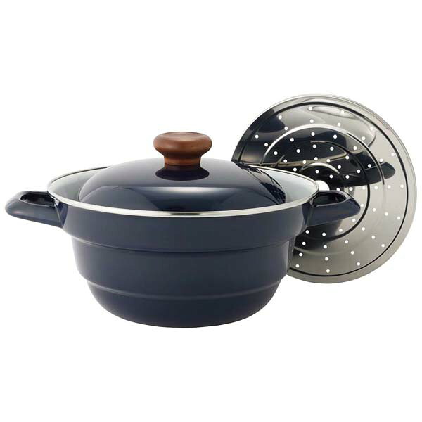 商品の仕様●外寸(mm)：φ285 底径：124 ●内寸(mm)：φ270 深さ：138●容量:5.4L●板厚/厚み：1.0●材質：ホーロー チーク材 スノコ：ステンレス ●電磁調理器：200V■● ゆでる・煮る・蒸す・揚げるの万能多機能鍋...