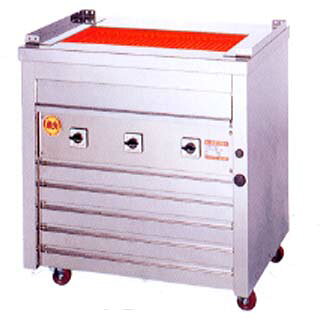 電気容量：3相200V　12.0kW(50/60Hz)火床寸法(mm)：前巾610×奥行270外形寸法(mm)：W810×D550×H850重量：155kg熱量調節：3段切替給排水装置：なし付属品：ゲタバキ鉄灸3本万能タイプは、繁盛店を支え...
