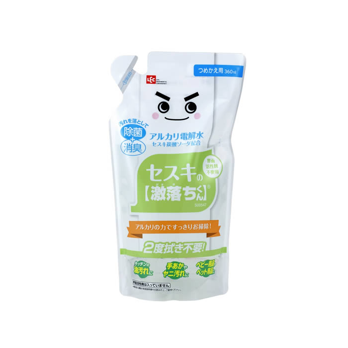 「セスキの激落ちくん400ml」の詰め替え 詰め替え用商品です。 「セスキの激落ちくん400ml」に詰め替えてご使用ください。 水を独自の方法で電気分解したアルカリ電化水にセスキ炭酸ソーダを配合した、無色無臭のクリーナーです。 水拭きでは取...