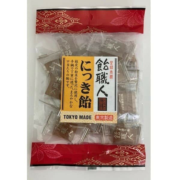 特徴 地釜直火焚きのにっき飴です その他 ●内容量：90g ●名称：飴・キャンディー ●原材料：砂糖（国内製造）、水飴、桂皮末 / 香料 ●産地：日本 ●保存方法：直射日光・高温多湿をさけ保存下さい。 ●栄養成分：栄養成分表示 1袋（90g...