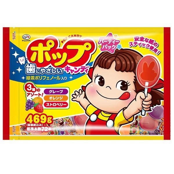 ポップキャンディパーティーパック お子様に人気のポップキャンディが、たっぷりパーティーサイズになりました。お子様が特別感を感じる棒付きが分かりやすいように、パッケージに透明部分を設け、さらにお母様がお子様に安心して買い与えられるように、「歯...