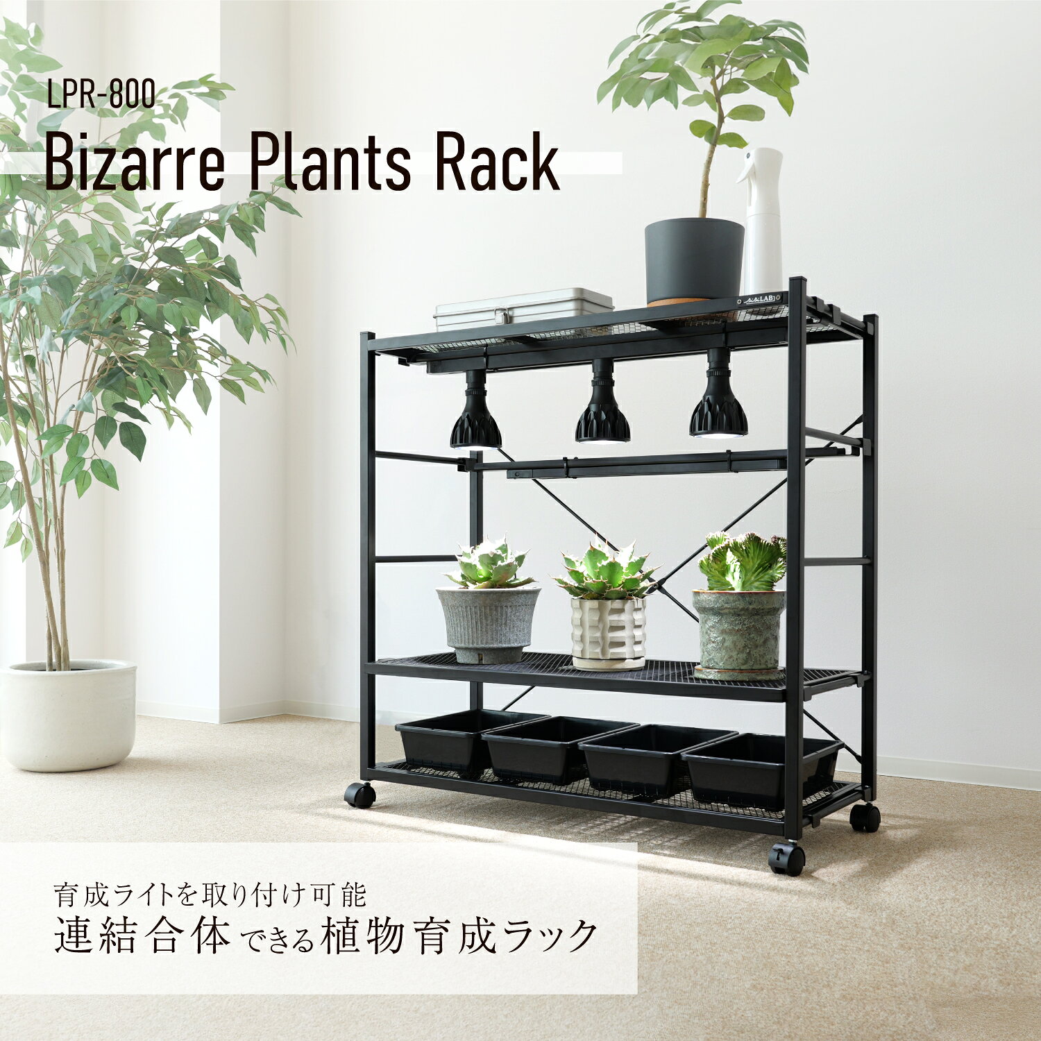 エコゲリラ店長のひとことメモ 水耕栽培での野菜栽培や、観葉植物を置ける見た目もかっこいいラックです。おやさいライトの615mmを取り付けて使うこともできます。ラックがあれば、お部屋のどこでも栽培スペースに！ アジャスター使用時は100kgま...