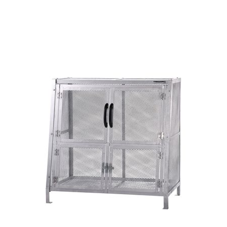 ミヅシマ工業06-6534-1201【商品説明】■製品詳細：・大型屑入・内容量：800L・お客様組立製品■仕様：・メッシュ構造ですので臭いもこもらず、集積状況が一目で確認可能な大型屑入です。・ゴミの投棄は上面扉から、回収時には下部の扉も開き...
