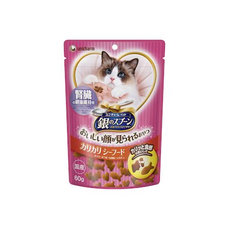 【商品説明】●カリッとおいしいおやつ猫ちゃんが大好きなまぐろ、かつお、白身魚、しらすのカリッと贅沢なおいしさ。●腎臓の健康維持に配慮してリンを制限した栄養設計、オリゴ糖・カリウムを配合。●原材料：穀類(トウモロコシ、米粉、小麦粉、麦芽粉末)...