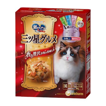 【商品説明】●猫ちゃんが喜ぶお魚のおいしさがひと箱に4種類詰まった贅沢なおいしさ。(かつお味フレークとまぐろ節添え、乾燥しらすとかつお節添え、チーズとかつお節添え、チーズとまぐろ節添え)●カリッとしたまぐろ入り粒とかつお入り粒も入って、色々...