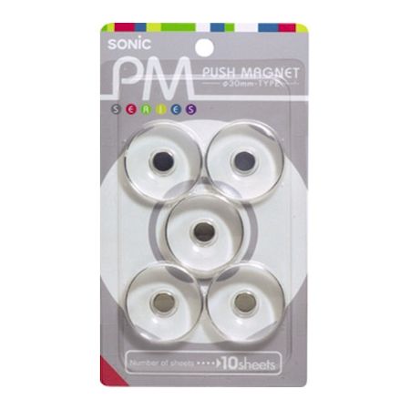 【商品説明】●ふちを押す（push）と磁石が傾いて取り外しやすいフォルム●保持力：コピー用紙約10枚●商品：30×30×6.5mm●パッケージ：140×80×8mm●R−PMMA類似商品はこちら直送・代引不可 ソニック プッシュマグネットM...