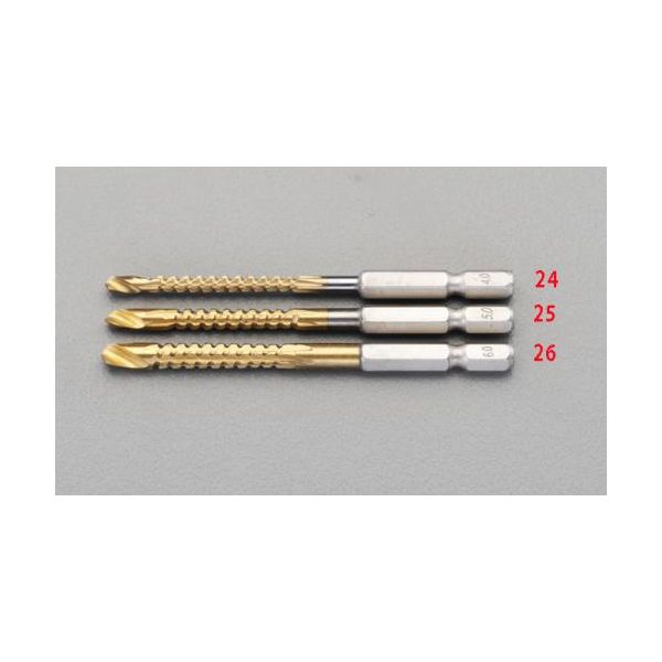 ●材質…ハイス鋼(チタンコート)●六角軸…6.35mm●全長…95mm●先端角度…135度●用途…鉄・ステンレス・銅・アルミ・木材・樹脂●シニング加工をしているので、くい込みとセンター取りが簡単。●刃先径…5mm●有効長…40mm類似商品は...