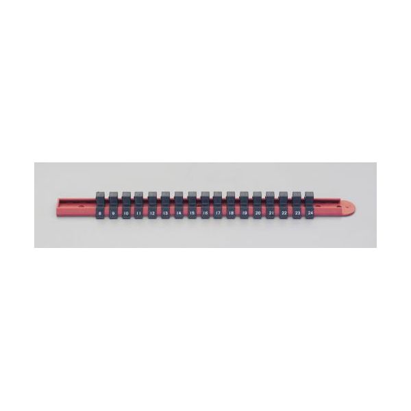 ●適合差込角…1/2インチ●全長…462mm●クリップ数…17●重量…220g●樹脂製●ホルダー部はスライド可能。●8〜24まで、17個のソケット選別用の数字が印字されています。●目盛表記番号…8・9・10・11・12・13・14・15・1...