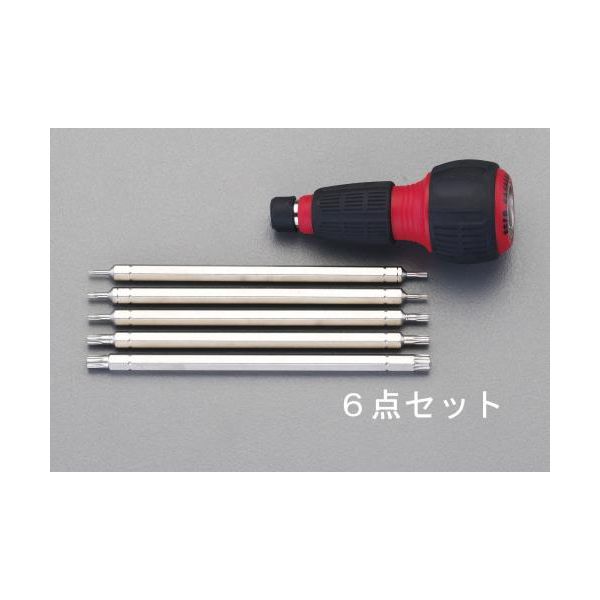●6点セット●六角シャンク…1/4”●ラチェットハンドル…95mm●ギア数…60（送り角6°)●ヘクスローブビット…T6×T8・T7×T9・T10×T15・T20×T25・T30×T40　(T6のみイジリ止なし)●ビット全長…125mm●工...