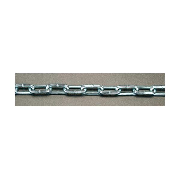 ●材質…鉄(SWRM6)●仕上…ユニクロメッキ仕上げ●全長…5m●線径…4mm●サイズ…A：24.0mmB：6.0mm●破断荷重…300kg●使用荷重…100kg●重量…277.0g/m●継ぎ目熔接有り●線径の大きなリンクチェーン。強度は最...