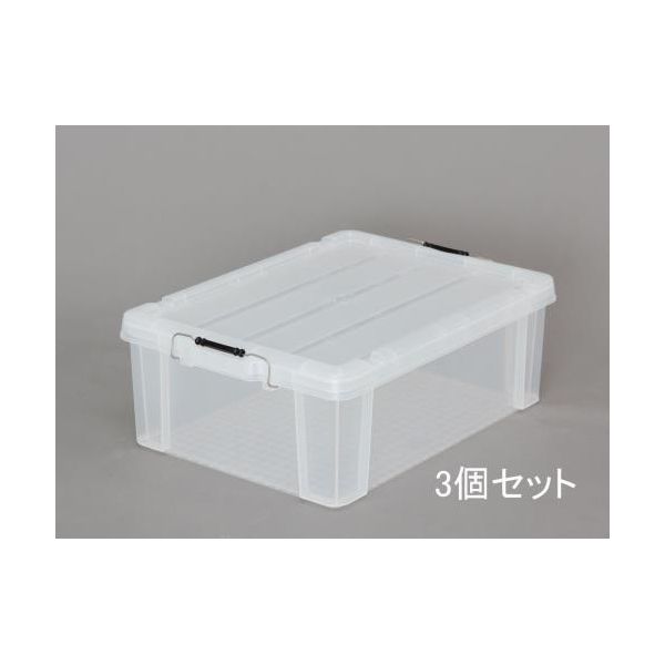●サイズ(mm)…内寸：375×525×205(H)外寸：450×624×227(H)●材質…ポリプロピレン●カラー…クリアー●重量…2540g●容量…39.4L●耐荷重…35kg●入数…3個●積み重ね可能●金属バックルの端を樹脂でカバーし...