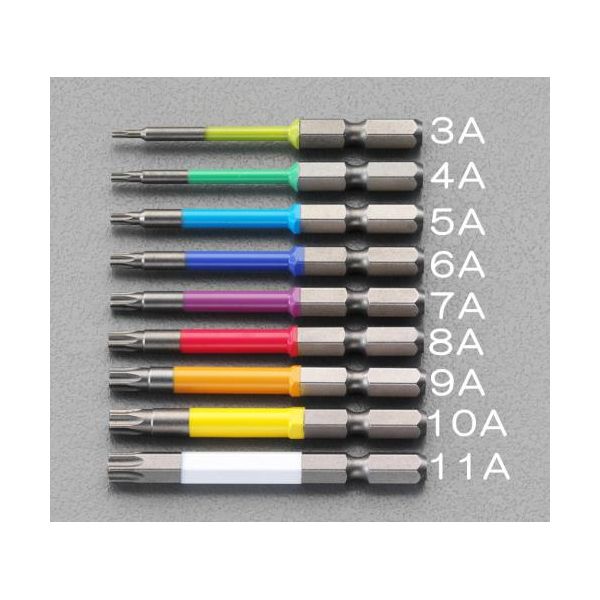 ●サイズ…T8●色…緑色●六角シャンク…1/4”●全長…65mm●イジリ止め付●色の違いによって先端サイズの選別が容易です。●寸法…d1：φ2.4mm、d2：φ3mm、L1：6mm、L2：37mm類似商品はこちらエスコ EA611GG-8A...