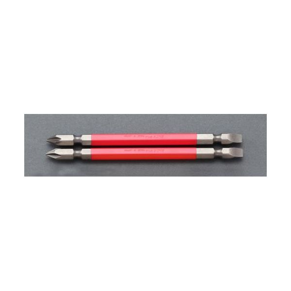 ●全長…110mm●カラー…赤●六角シャンク…1/4”（6.35mm）●先端サイズ…（＋）1×（−）5mm●ビット材質…クローム・モリブデン・バナジウム鋼●充電・電動・エアドライバー対応(インパクト含む)●入数…2本●（＋）（−）の両頭ビッ...