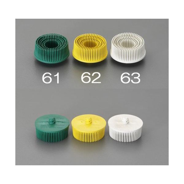 ●粒度…＃80●カラー…黄●直径…50mm●最大回転数…25000rpm●砥粒…セラミック砥粒、酸化アルミニウム●砥粒を配合した一体成形の特殊樹脂研磨ブラシです。●EA819MJ-200、-210（ラバーホルダーパッド）で使用して下さい。●...