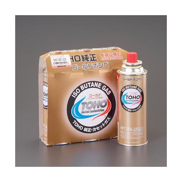 ●商品名…ゴールド●使用ガス…LPG(液化イソブタン・ノルマルブタン配合)●内容量…250g●サイズ…1本当り：φ70×200(H)mm3本入り：210(W)×60(D)×200(H)mm●入数…3本●高火力で、火力が落ちずガスを使いきれま...