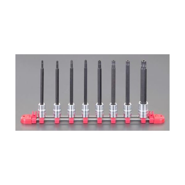 ●サイズ…T20・T25・T27・T30・T40・T45・T50・T55●差込角…3/8”●全長(mm)…128●ソケットホルダー…10個用●イジリ止付類似商品はこちらエスコ EA618PS-655 3／8”DR／2,662円エスコ EA6...