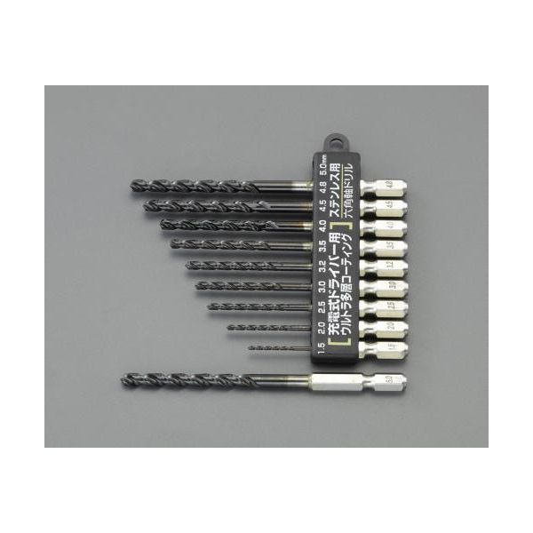 ●材質…HSS（ハイス）●六角シャンク…6.35mm●強ネジレ形状●ウルトラ多層コーティング●シンニング加工●用途…ステンレス、一般鋼材、軽金属に●入数…10本●サイズ…1.5・2.0・2.5・3.0・3.2・3.5・4.0・4.5・4.8...